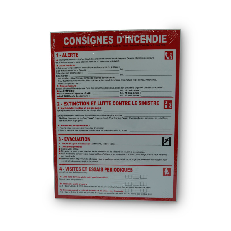 Panneau sécurité consigne incendie